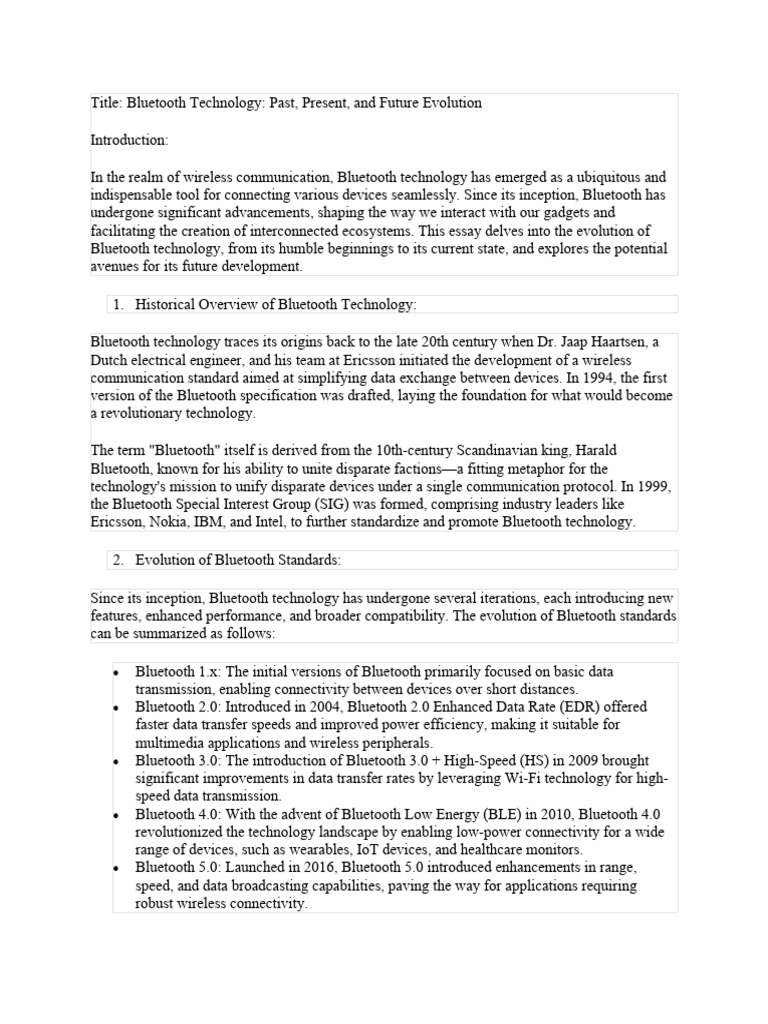 Bluetooth Technology - Past, Present, and Future Evolution | PDF ...