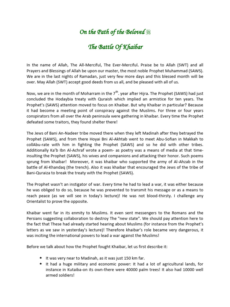 The Battle of Khaibar Explained | PDF | Muhammad | Ali