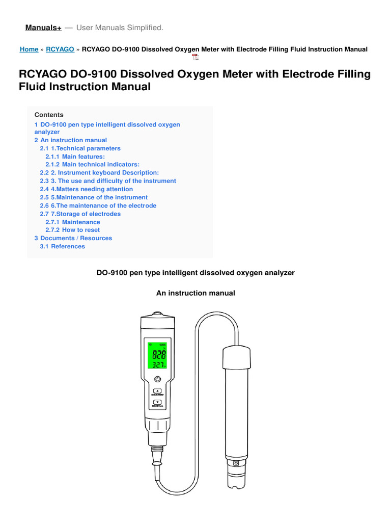 Do 9100 Dissolved Oxygen Meter With Electrode Filling Fluid Manual | PDF | Anode | Calibration