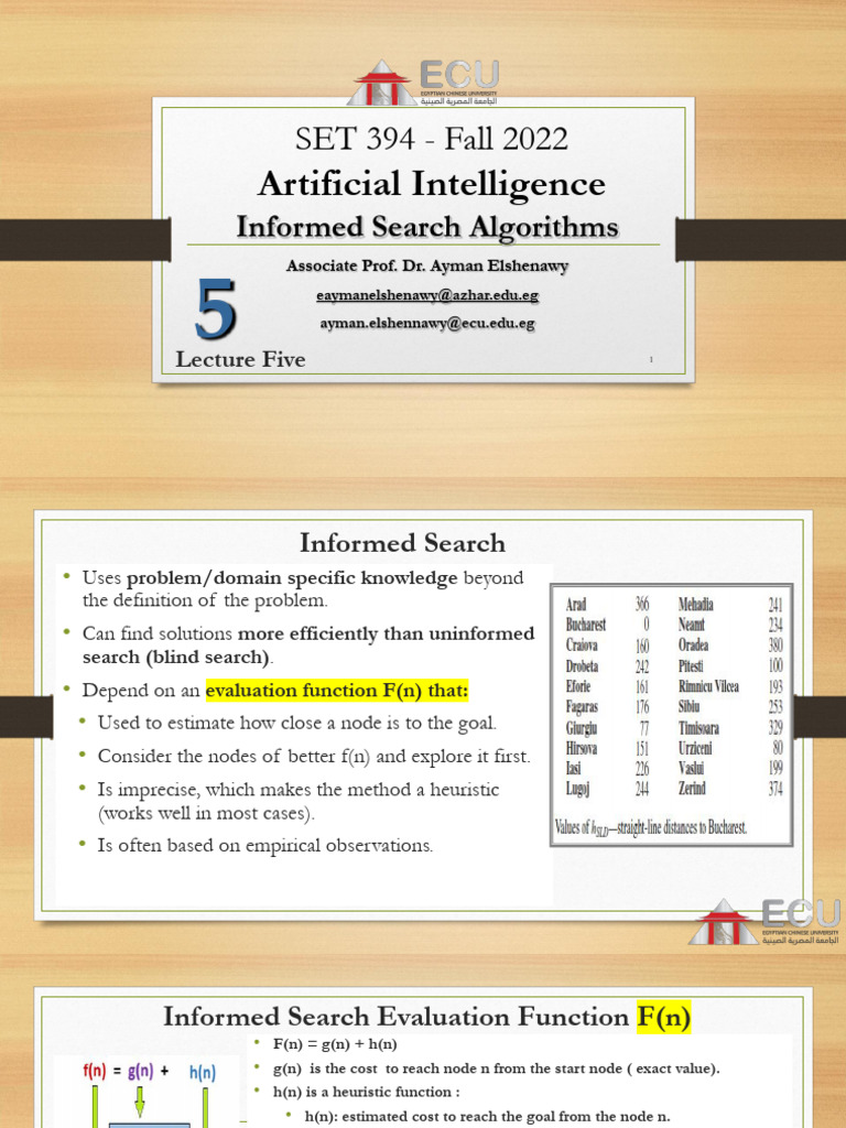 SET394 - AI - Lecture 05 - Informed Search and Local Search Algorithms | PDF | Algorithms ...