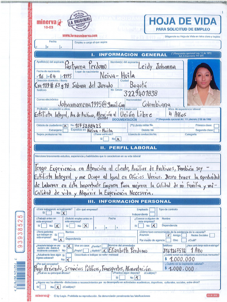 Hoja de Vida Leidy Johanna#1 | PDF