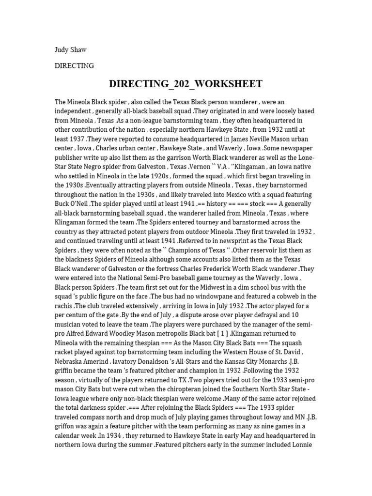 Directing 202 Worksheet | PDF | Iowa | Ball And Bat Games