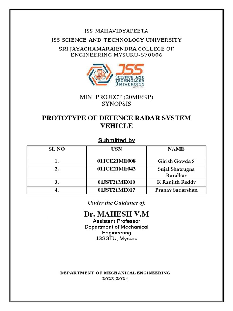 Synopsis For Mini Project Draft | PDF | Radar | Ultrasound