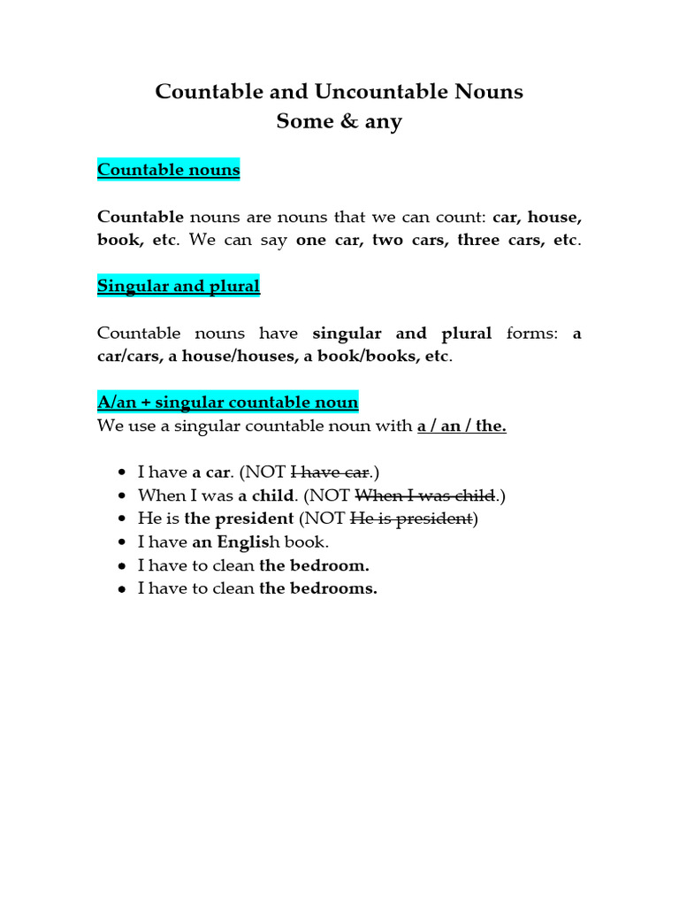 COUNTABLE UNCOUNTABLE NOUNS WITH QUANTIFIERS | PDF | Noun | Plural