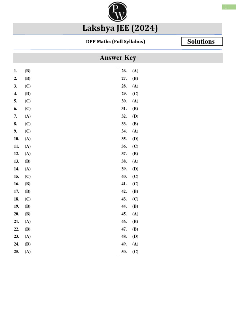 Maths DPP (Full Syllabus) _ Solutions __ Lakshya JEE 2024 | PDF | Algebra | Mathematical Concepts
