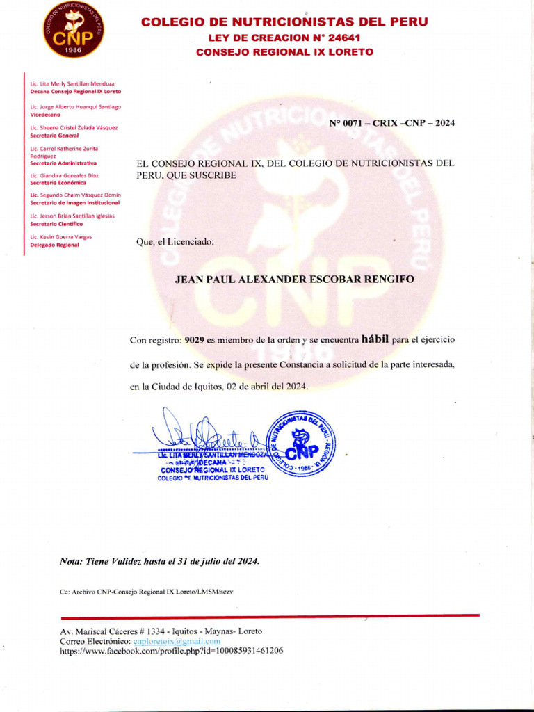 Habilidad Profesional CNP 9029 2 | PDF