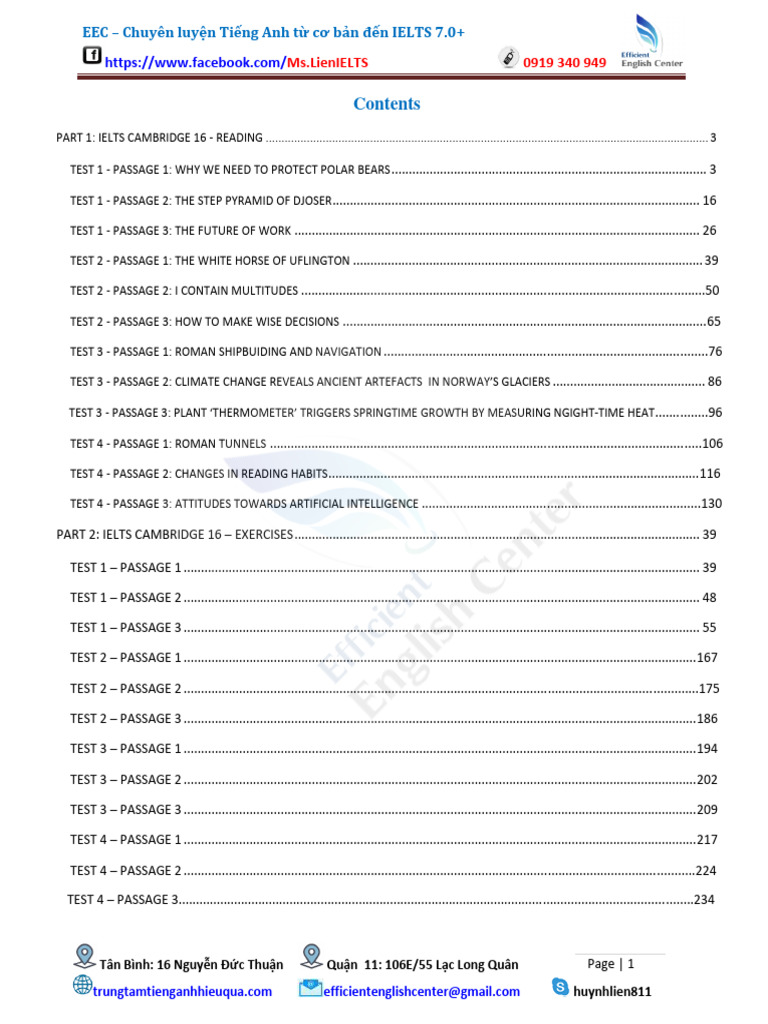 IELTS CAMBRIDGE 16 - Efficient English Center (trial version) | PDF ...