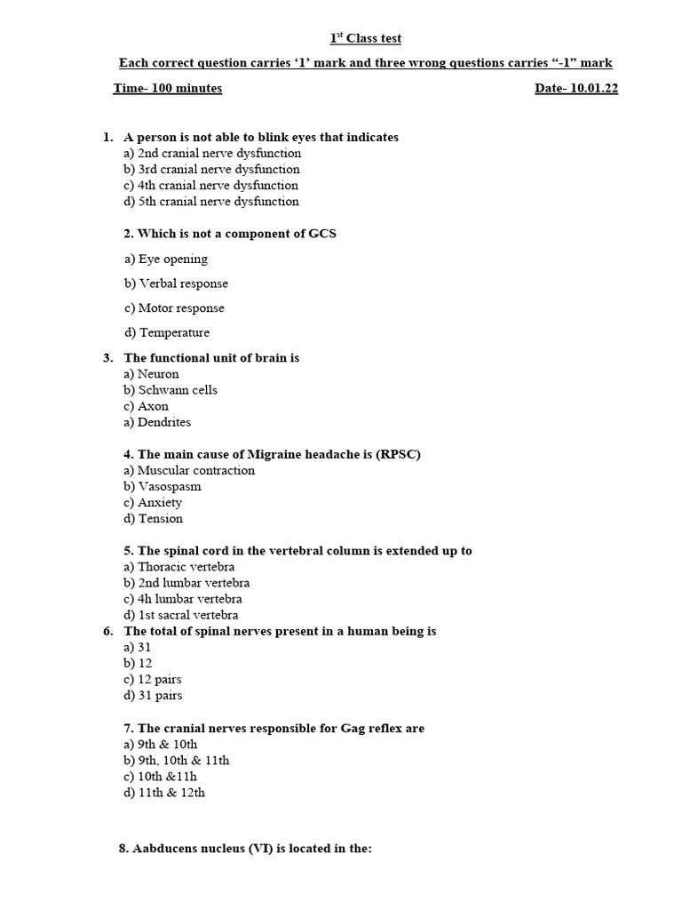 1st Class Test | PDF | Lung | Vertebral Column