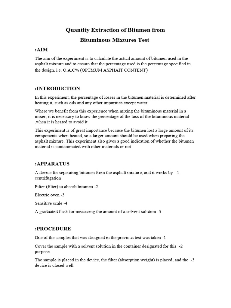 Quantity Extraction of Bitumen From 88888 | PDF | Mixture | Filtration