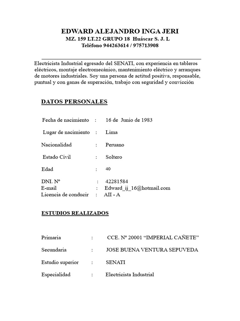 CV Edward 2024 Salares | PDF | Electricista | Aislador (Electricidad)