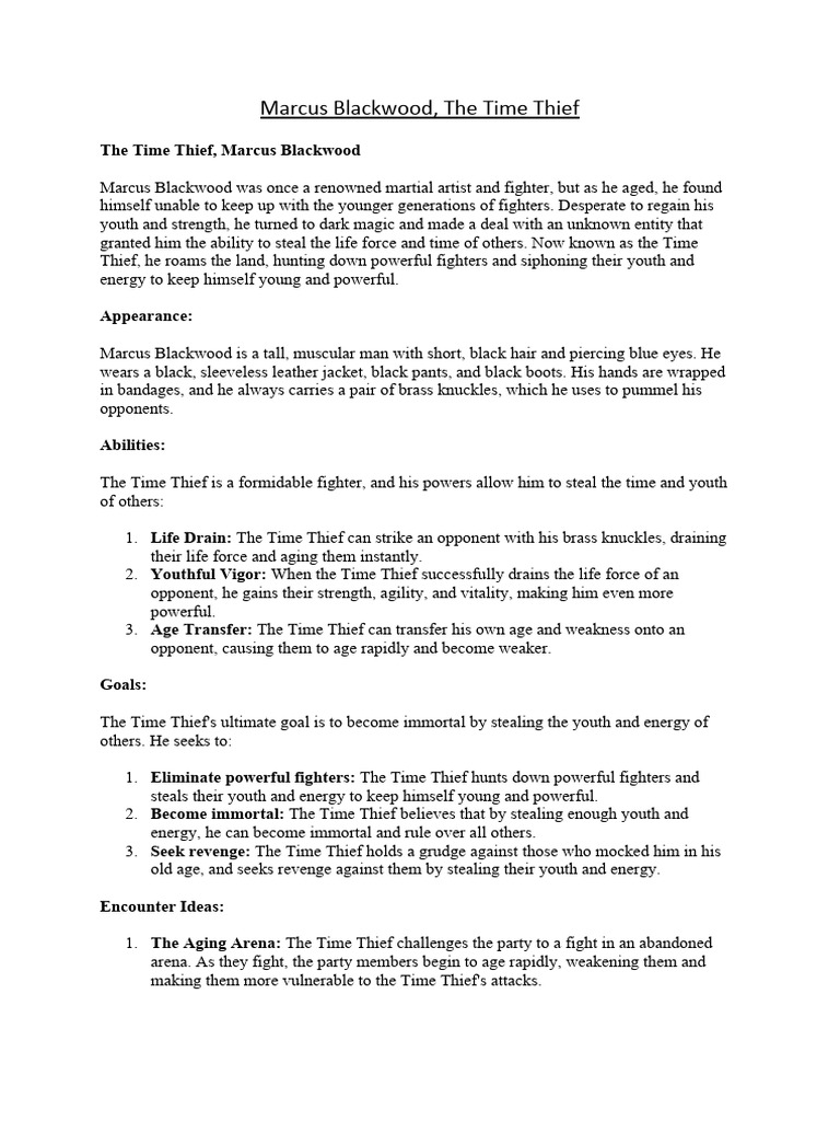 Marcus Blackwood, The Time Thief | PDF
