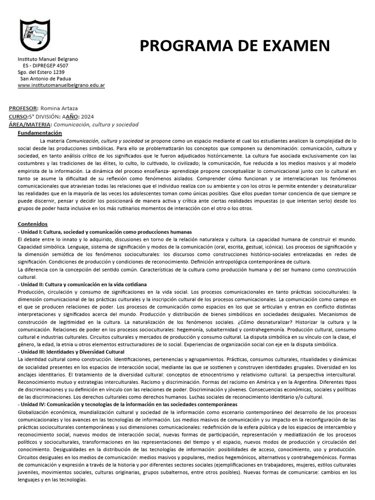 CCS PROGRAMA DE EXAMEN 2024 | PDF | Sociedad | Comunicación