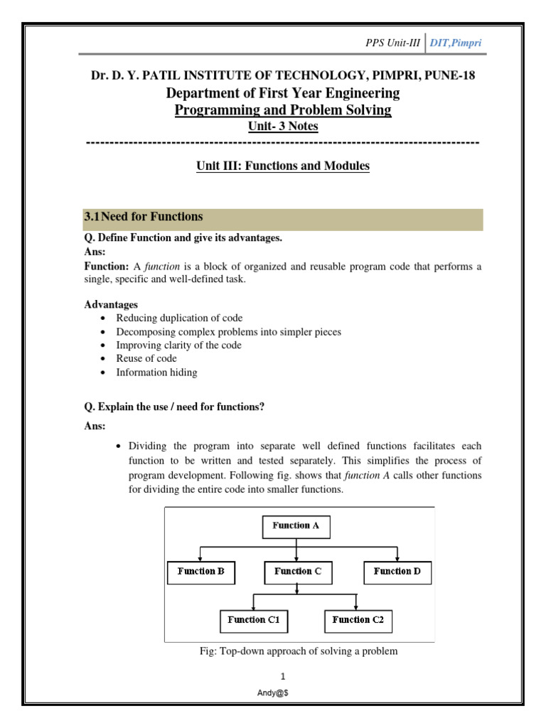 Department of First Year Engineering Programming and Problem Solving | PDF | Parameter (Computer ...
