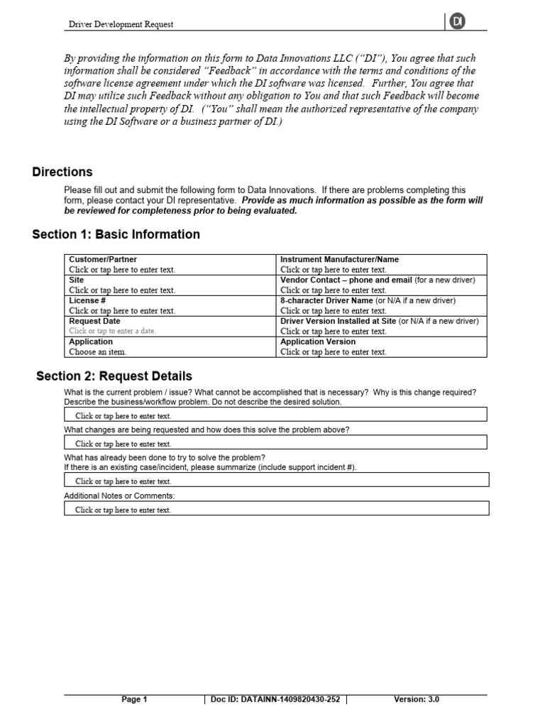Driver Development Request Form | PDF | Application Software | Computing