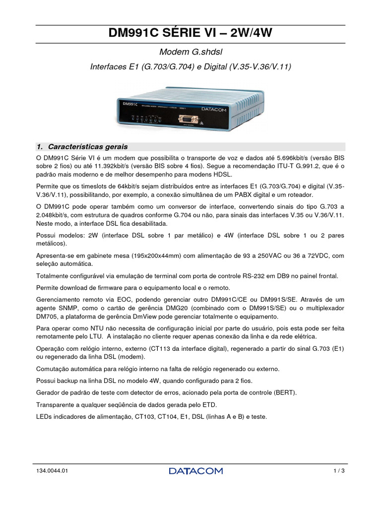 Modem G.shdsl DM991C Série VI | PDF | Modem | Linha de assinante digital