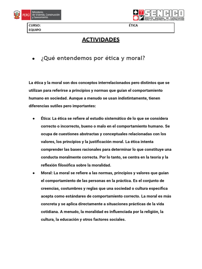 ACTIVIDADES | Descargar gratis PDF | Moralidad | Comportamiento