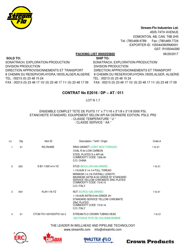 Packing List Lot 1.7 | PDF | Mechanical Engineering | Plumbing