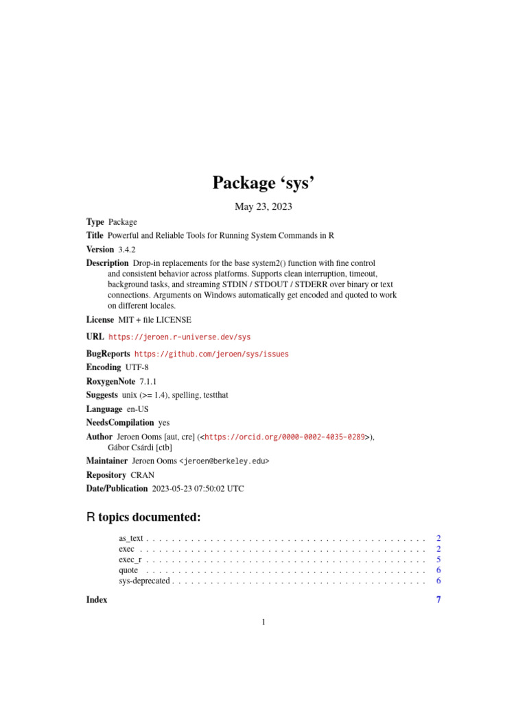Package Sys': R Topics Documented | Download Free PDF | Computer Engineering | System Software