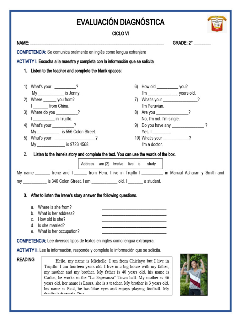 Diagnostic Evaluation for English Communication | PDF
