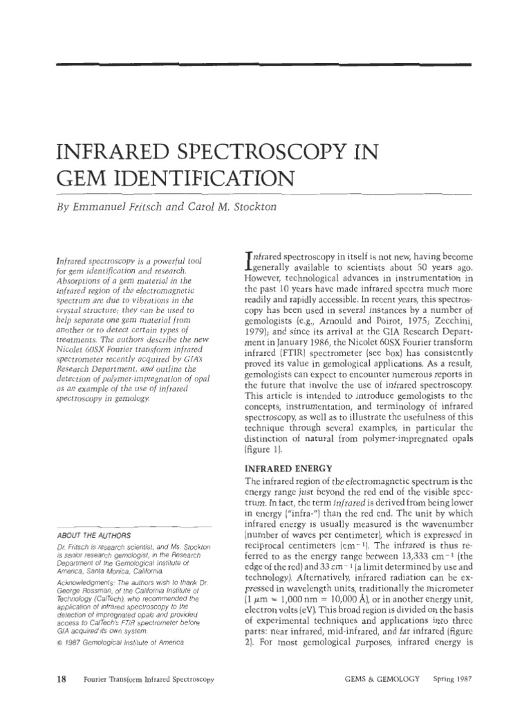 Infrared Spectroscopy in Gem Identification | PDF | Infrared Spectroscopy | Spectroscopy