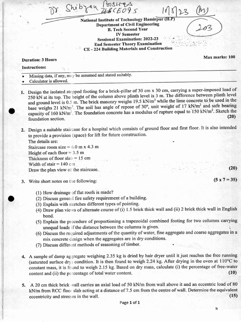 BMC End Sem Pyq 2023 | Download Free PDF | Stairs | Materials