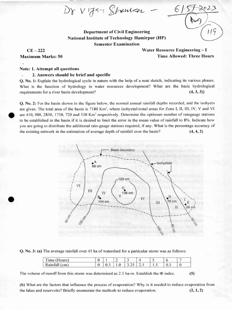 Hydrology Pyq End Sem 2023 | PDF | Drainage Basin | Environment