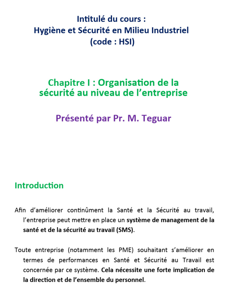 Organisation de la sécurité en entreprise | PDF | Santé et sécurité au ...