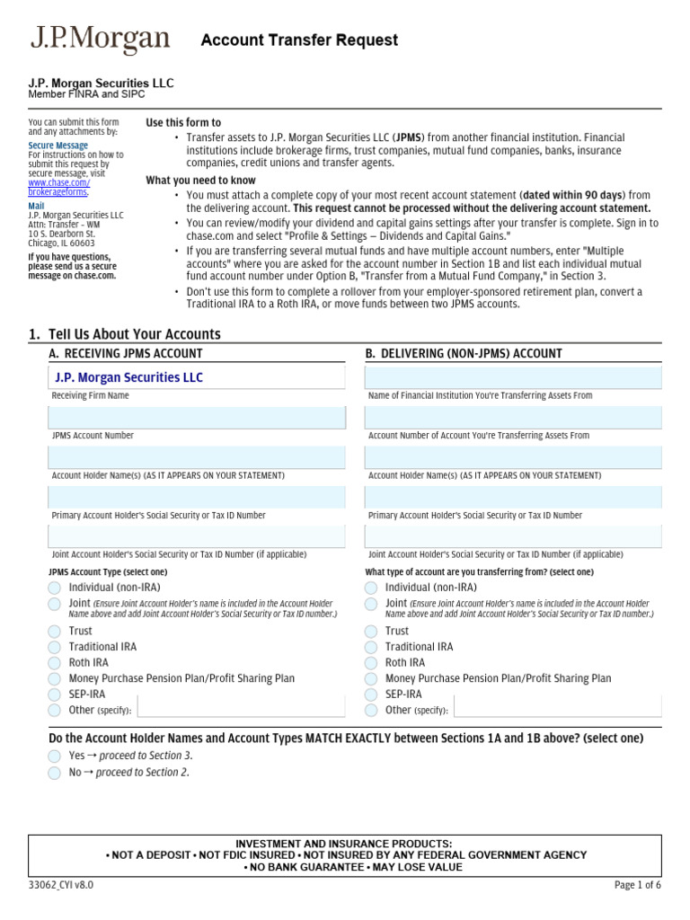 J.P. Morgan Account Transfer Request Form | PDF | Individual Retirement ...