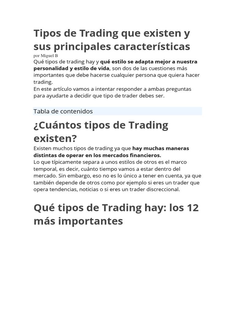 1 Tipos de Trading Que Existen y Sus Principales Características | PDF | Comerciante (Finanzas ...