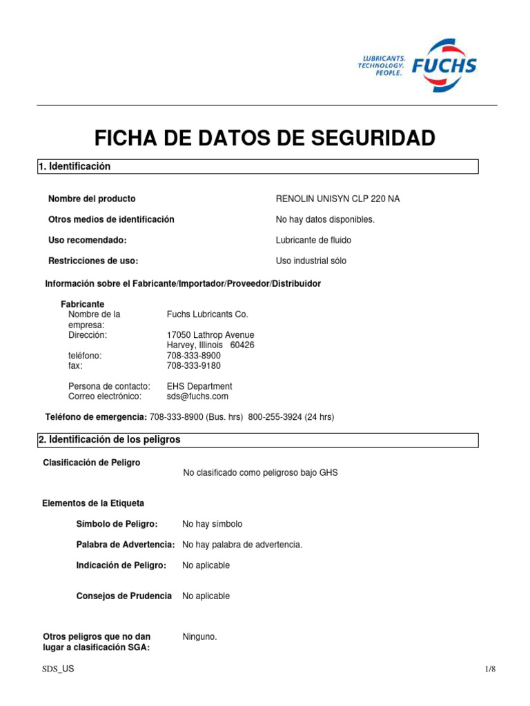 MSDS - Renolin CLP 220 | PDF
