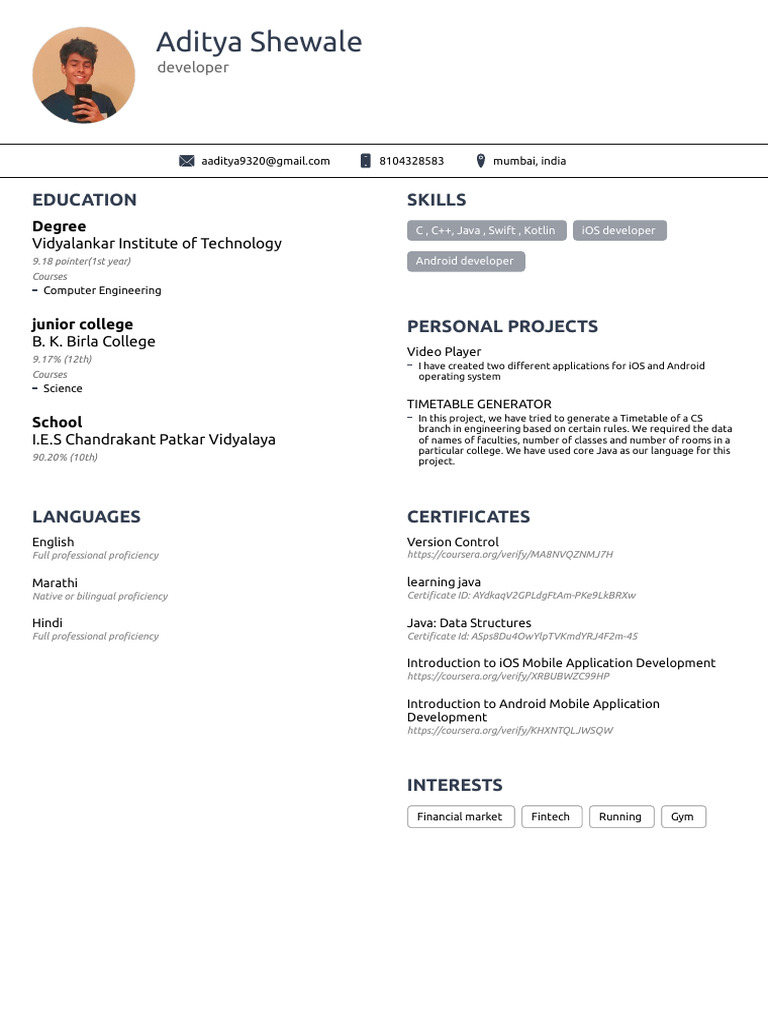 Aditya's Resume-3 | PDF | Java (Programming Language) | Android (Operating System)