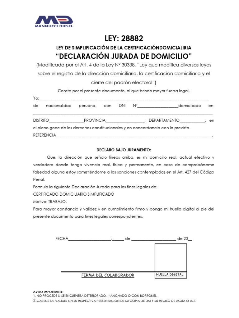Declaracion Jurada de Domicilio | PDF