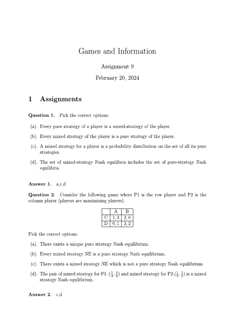 Games and Info Assignment 9 | PDF