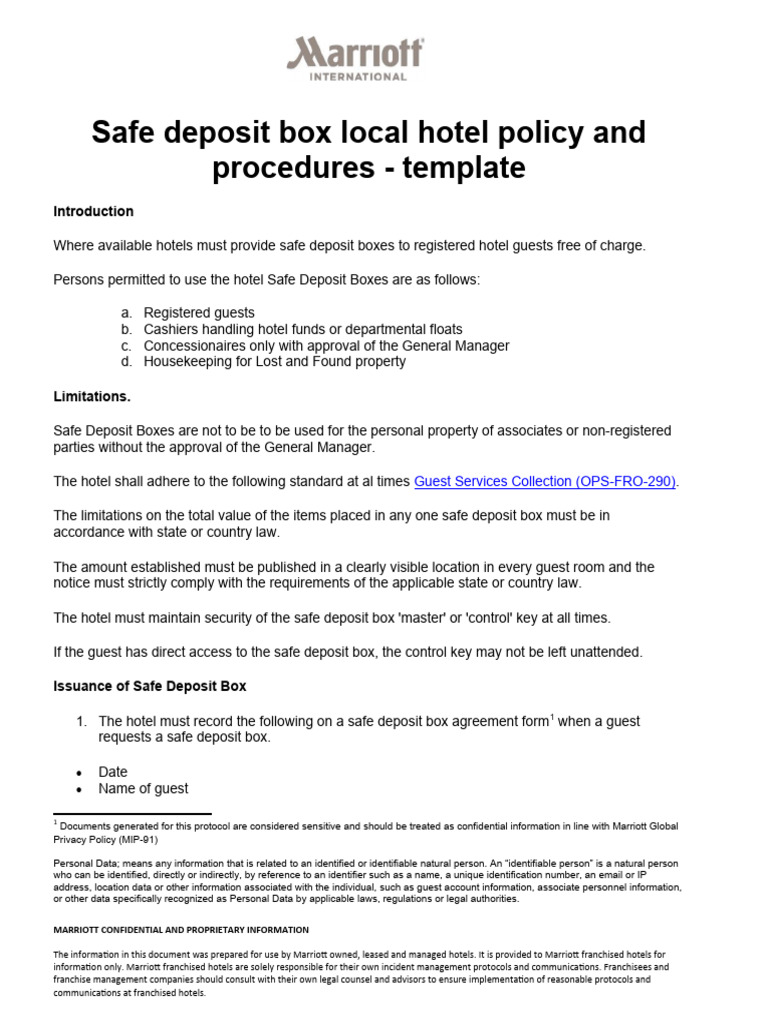 Safe Deposit Box Local Hotel Policy and Procedures - Template ...