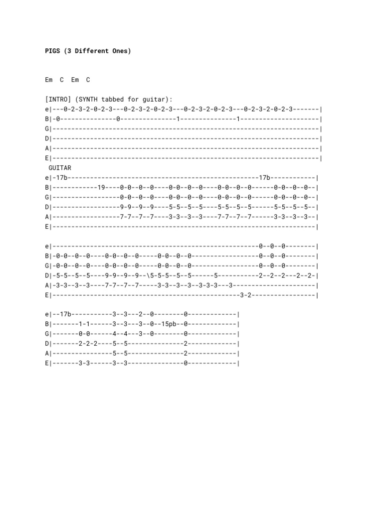 Pigs (Three Different Ones) Lyrics & Chords | PDF | Song Structure ...