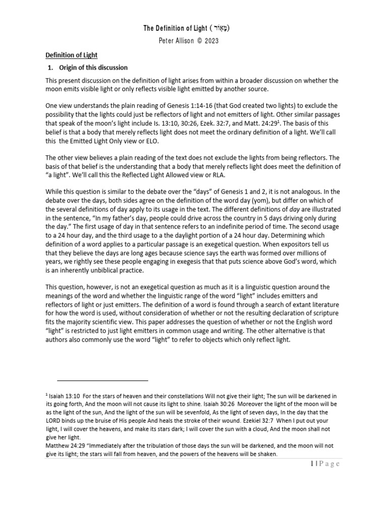 Definition of Light in Hebrew English & Greek | PDF | Semantics ...