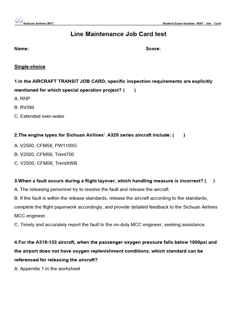 A320 Job Card | PDF