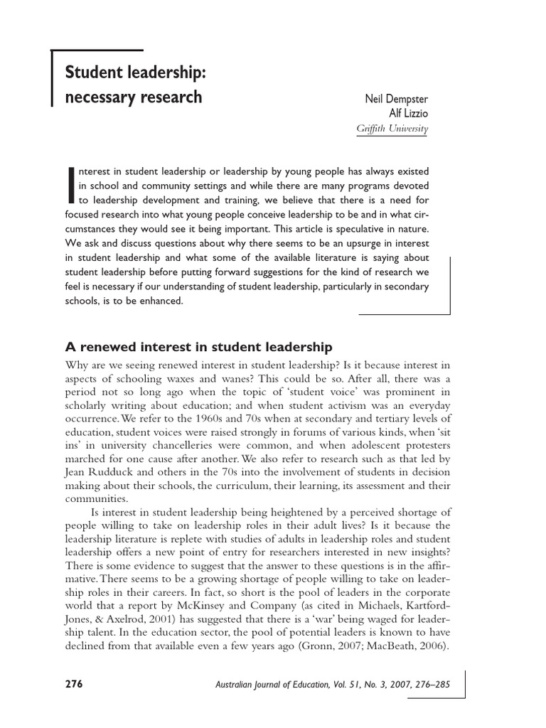 Exploring Renewed Interest in Student Leadership | PDF | Leadership ...