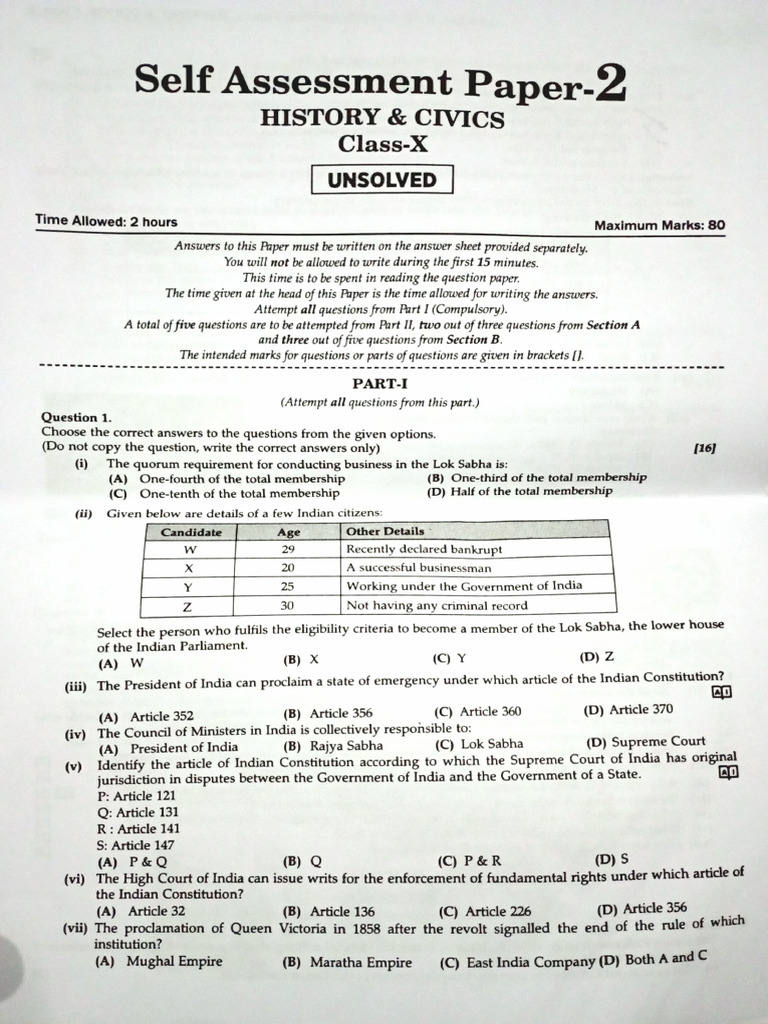 Class-X History & Civics Self Assessment | PDF | United Nations ...