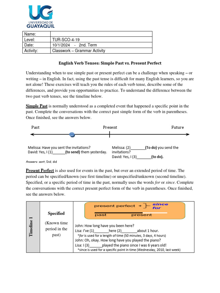 English Simple Past vs. Present Perfect | PDF | Grammatical Tense ...