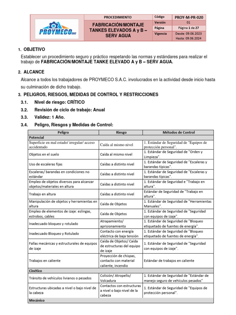 PROY-M-PR-020-FABRICACIÓN - MONTAJE TANQUES ELEVADO A y B - SERV AGUA - 17.06.2023 | PDF ...