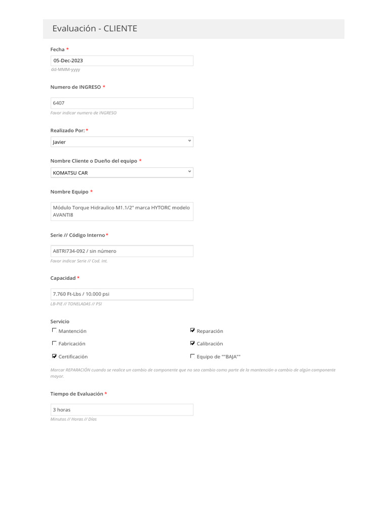 Evaluacin CLIENTE | PDF