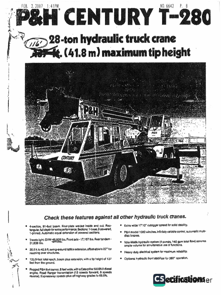 6ffk56sxlthnhlyop&h Century T-280 28-Ton Truck Crane Network | PDF