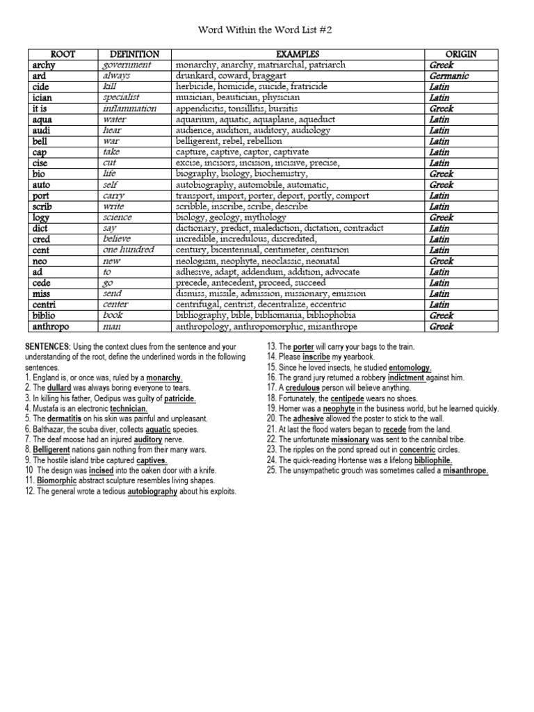 Words Within Words List #2 | PDF | Young Adult