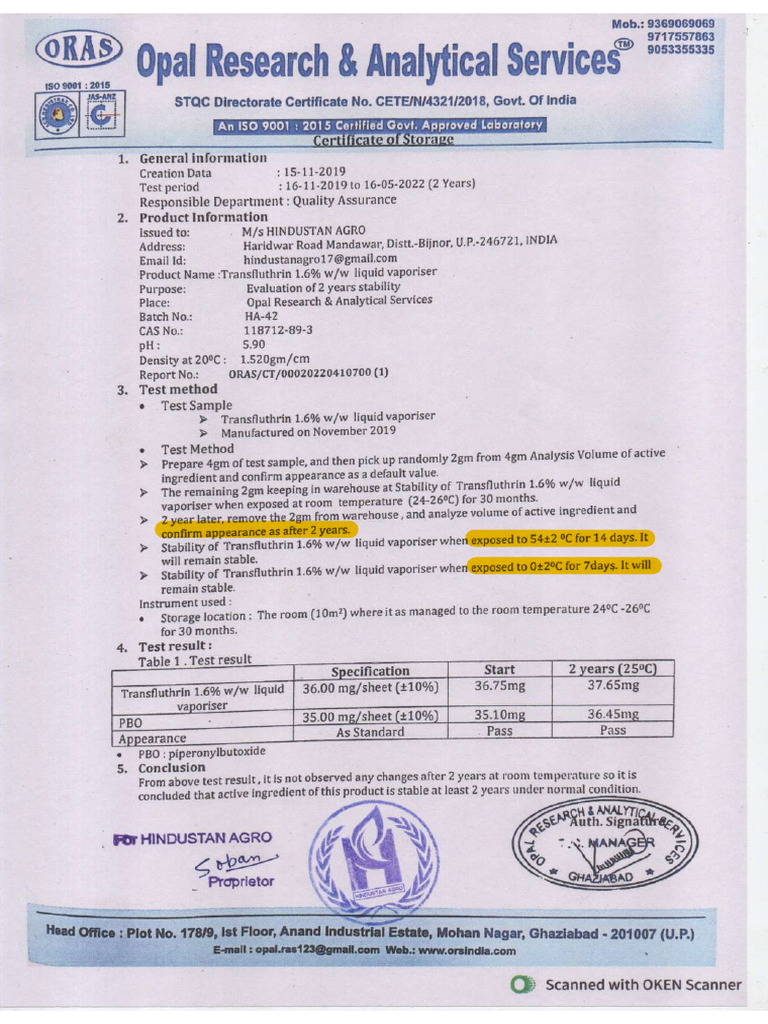 8 - Certificate of Storage | PDF