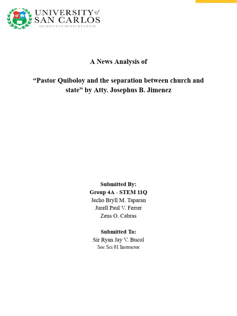 Quiboloy: Church-State Separation Issues | PDF | Separation Of Church ...