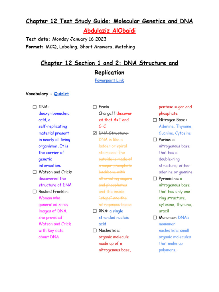 Chapter 12 Glencoe Biology Study Guide | PDF | Messenger Rna | Dna ...