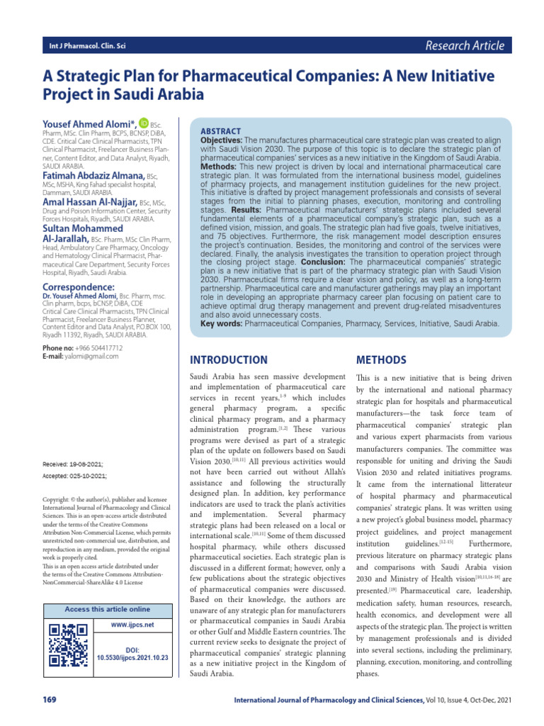 A Strategic Plan For Pharmaceutical Companies A New Initiative Project ...