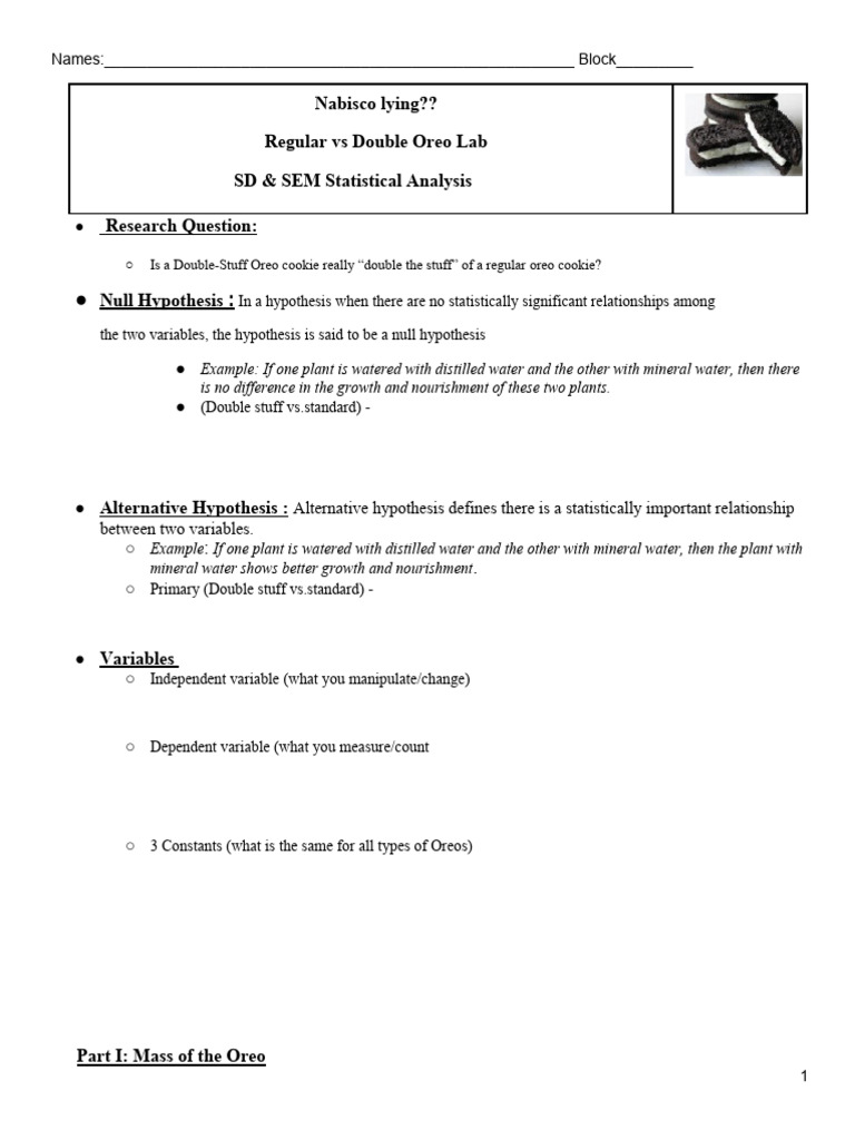 Oreo Lab Double & MEGA With SD & SEM Stats (Shorter) For AP BIO ANSWER ...