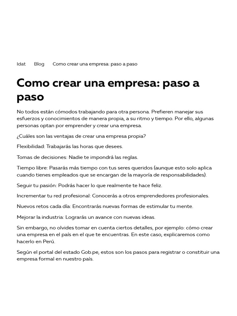 Como Crear Una Empresa - Paso A Paso - Instituto Idat | PDF | Documento de identidad | Business